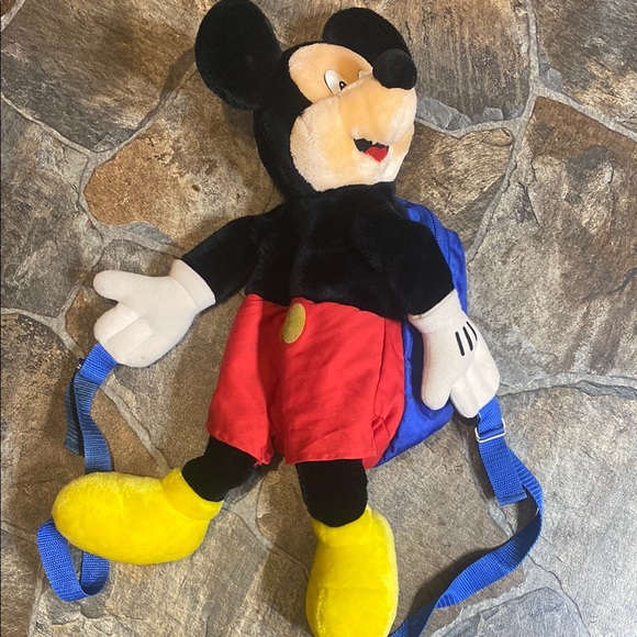 Disney | Toys | Vintage Disney Mickey Mouse Plush Backpack Red Black ...